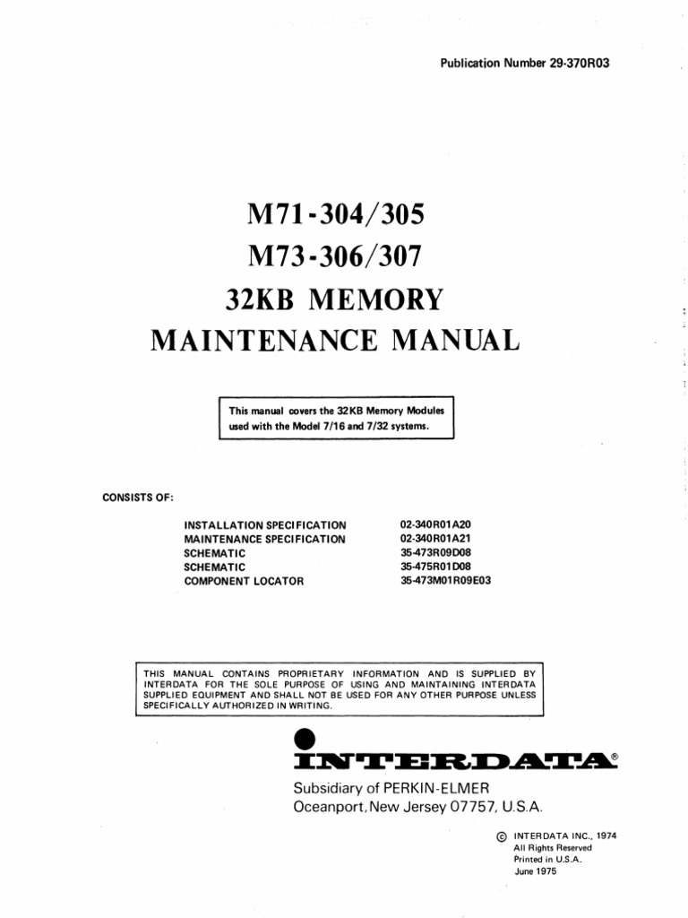 Interdata M71-304 305 M73-306 307 32KB Memory Maintenance Manual (29 ...