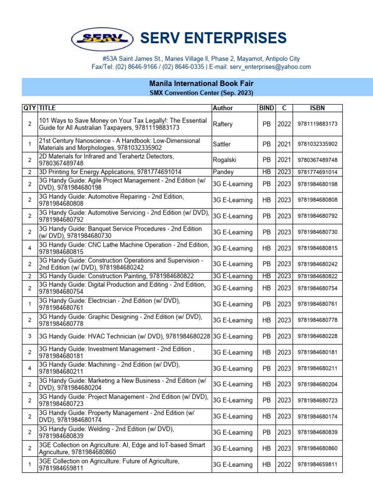 SERV Enterprises MIBF 2023 A Z | PDF | Engineering | Science