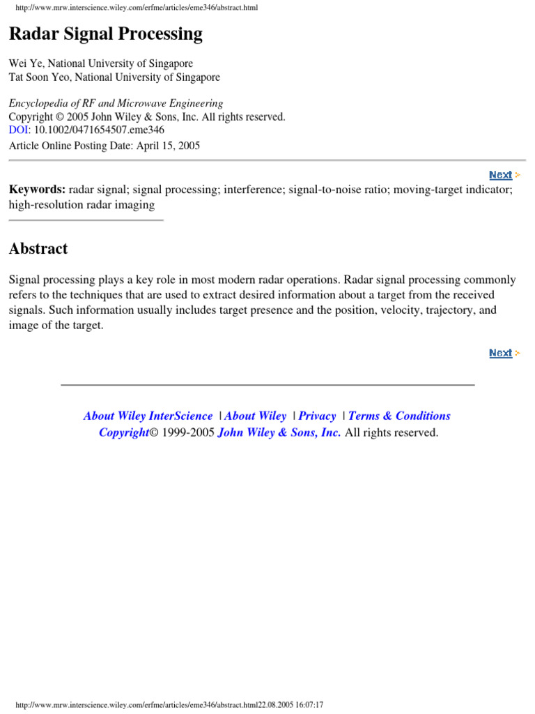Radar Signal Processing | PDF | Radar | Filter (Signal Processing)