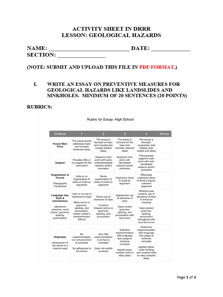 ACTIVITY SHEET IN DRRR-WEEK 2 | PDF