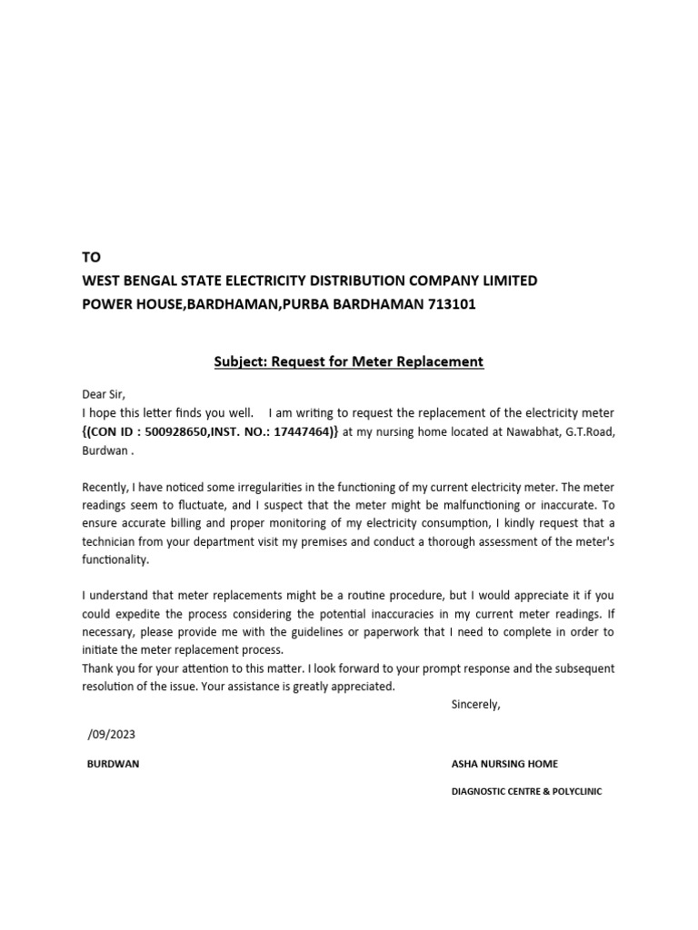 Meter Change Letter | PDF | Technology & Engineering