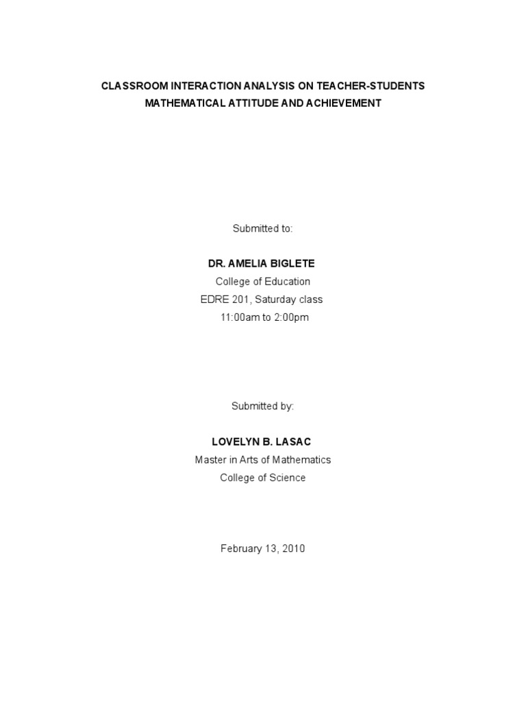 Classroom Interaction Analysis | PDF | Teachers | Teaching Mathematics
