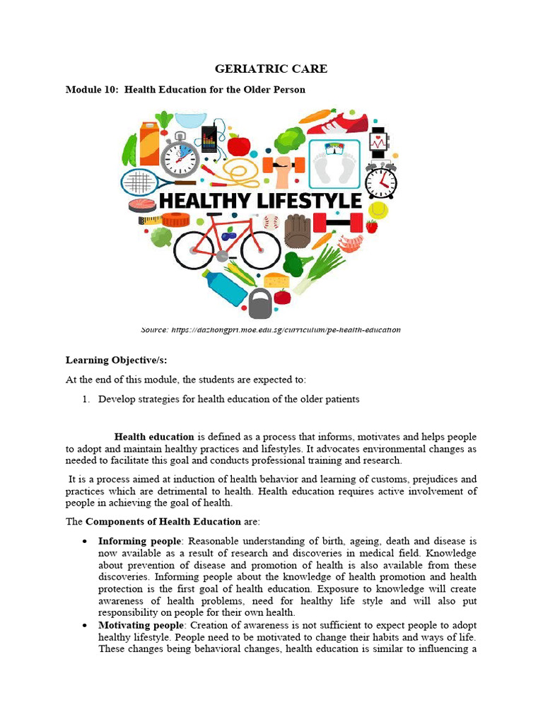 Geriatric Care Module 10 | PDF | Hygiene | Health Education