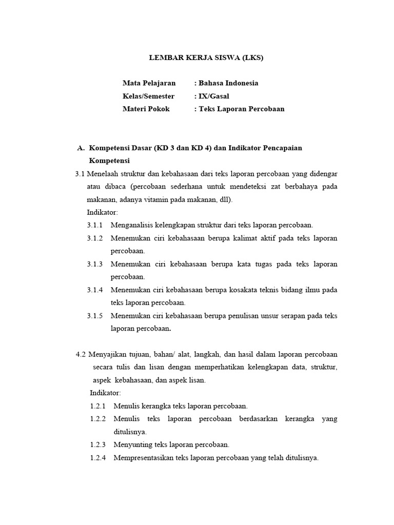 Lks Teks Laporan Percobaan Pdf