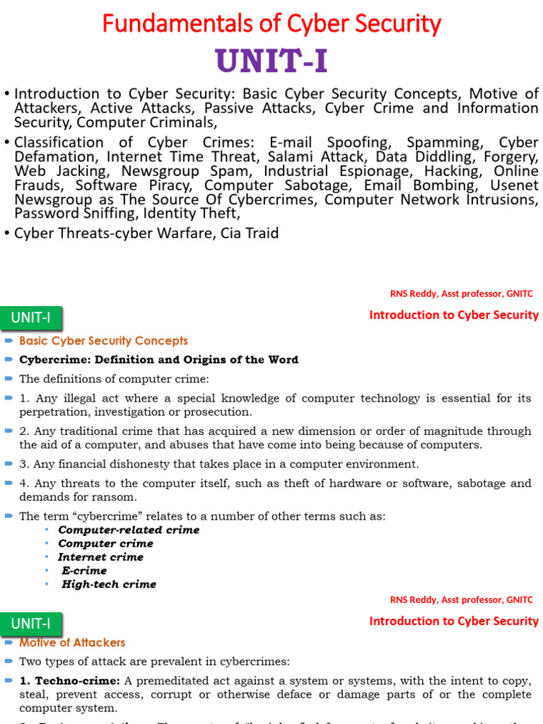 Cyber Security UNIT-1 PPT1 | PDF | Spamming | Cybercrime