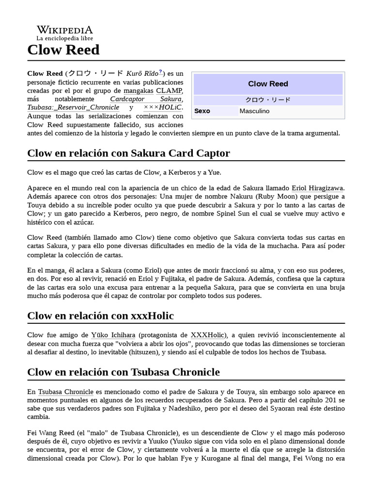 Clow Reed | PDF | Anime y manga | Trabajos