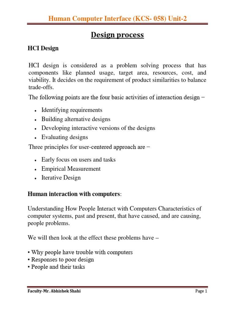 HCI Unit-2 - Notes | Download Free PDF | Perception | Memory
