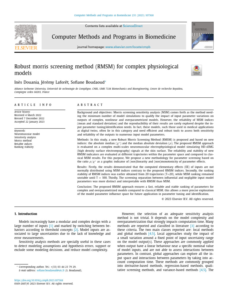 Robust Morris Screening Method RMSM For C - 2023 - Computer Methods and Progra | PDF ...