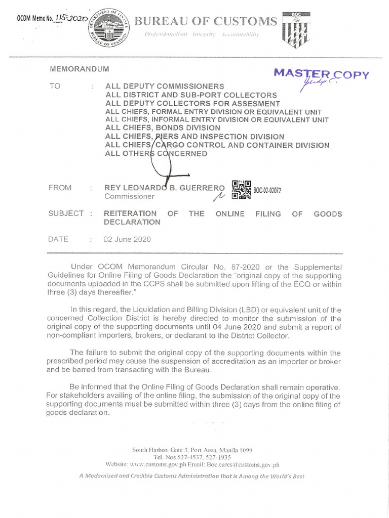 Ocom-Memo-115-2020-Reiteration of The Online Filing of Goods ...