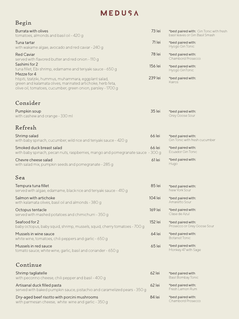 Medusa Menu | PDF | Salad | Nut (Fruit)