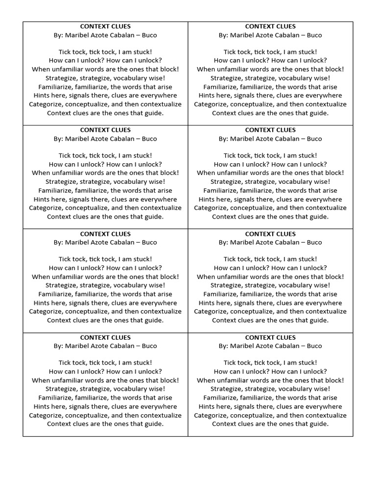 Poem About Context Clues | Download Free PDF | Learning To Read ...