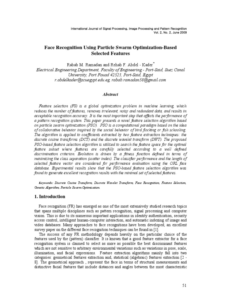 Face Recognition Using Particle Swarm Optimization-Based Selected Features | PDF | Wavelet ...