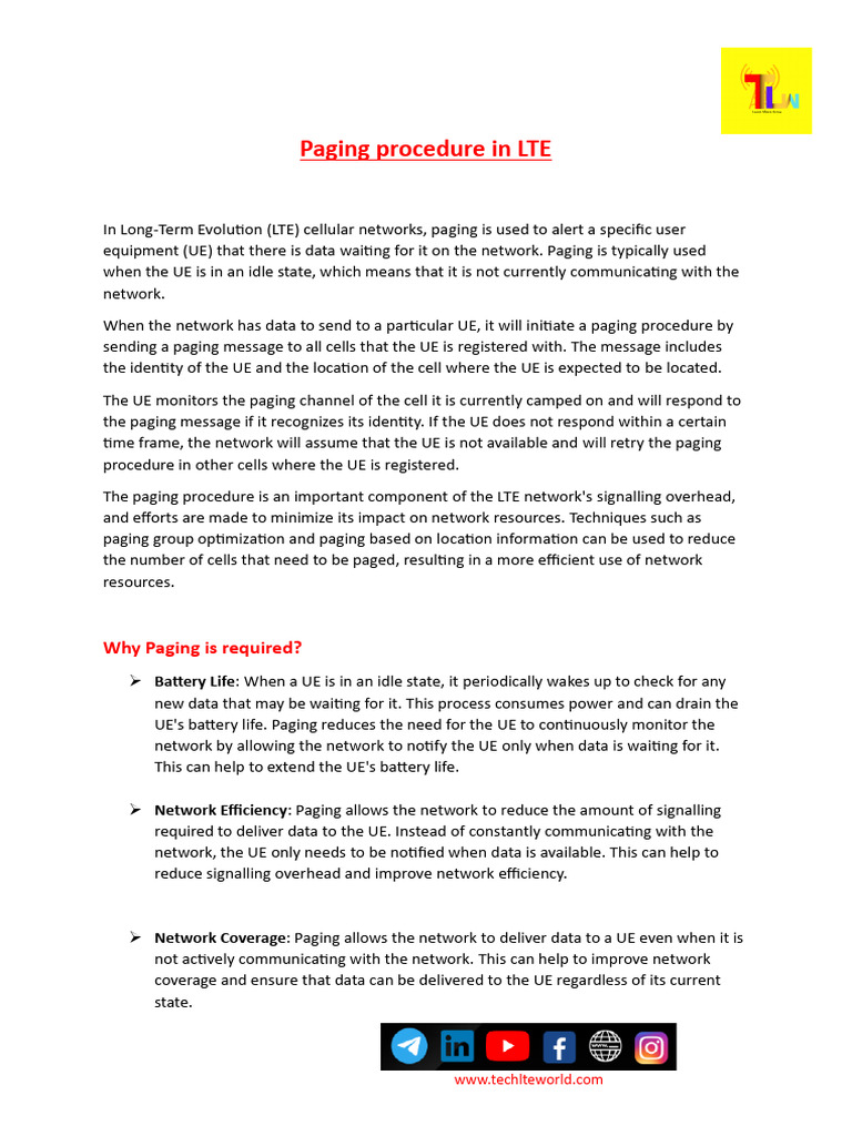 Paging in LTE | PDF | Computer Network | Computer Networking