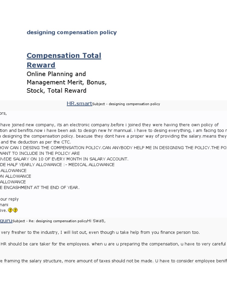 Compensation Total Reward: Online Planning and Management Merit, Bonus ...