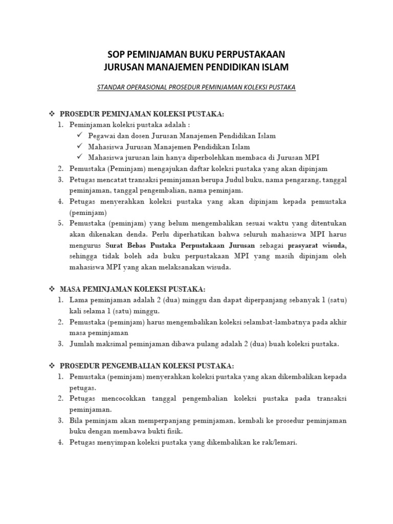 Sop Peminjaman Buku Perpustakaan | PDF