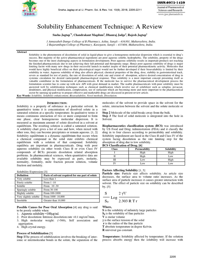 Solubility Enhancement Technique A Revie | PDF | Solubility | Solvation