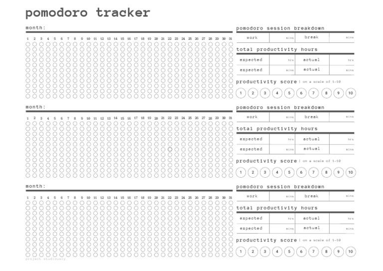 Pomodoro Productivity Tracker Template | PDF