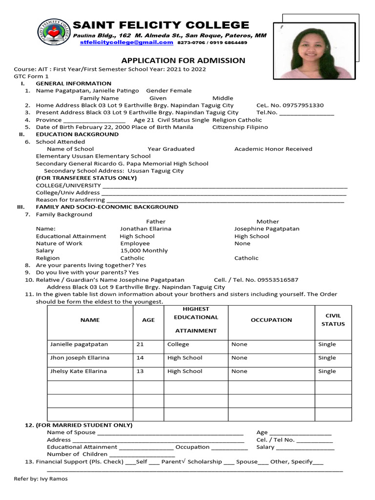 Admission Form | PDF | Social Institutions