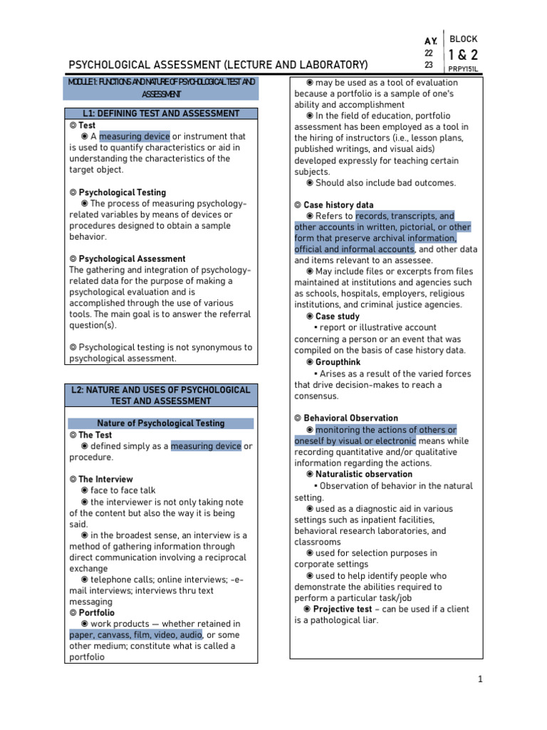 Psychological Assessment f1 b1 and b2 23 | PDF | Psychology | Psychometrics