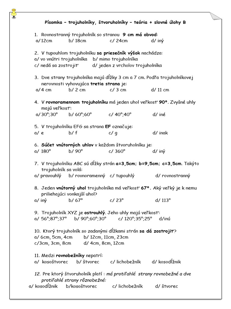 Obsah, Obvod Trojuholníka A Štvoruholníkov - Slovné Úlohy | PDF