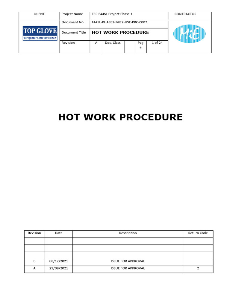 Hot Work Procedure | PDF | General Contractor | Welding