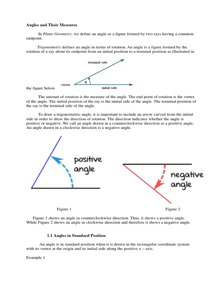 Angles and Their Measures | PDF | Angle | Line (Geometry)