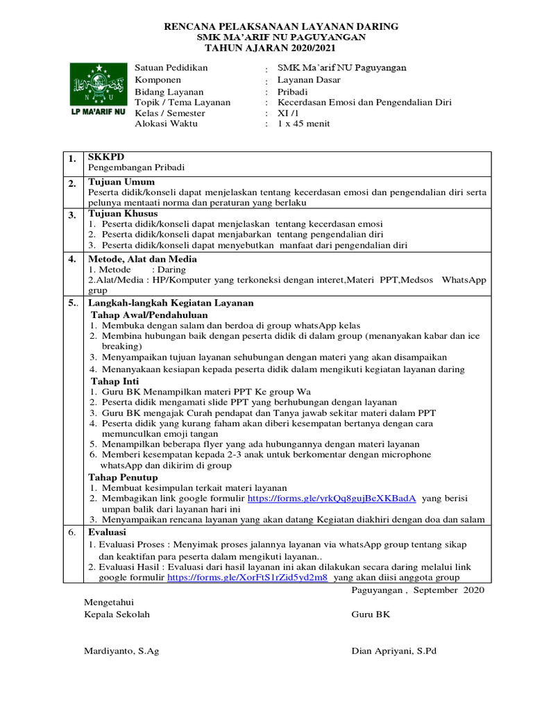 RPL LKPD Kecerdasan Emosi Dan Pengendalian Diri | PDF