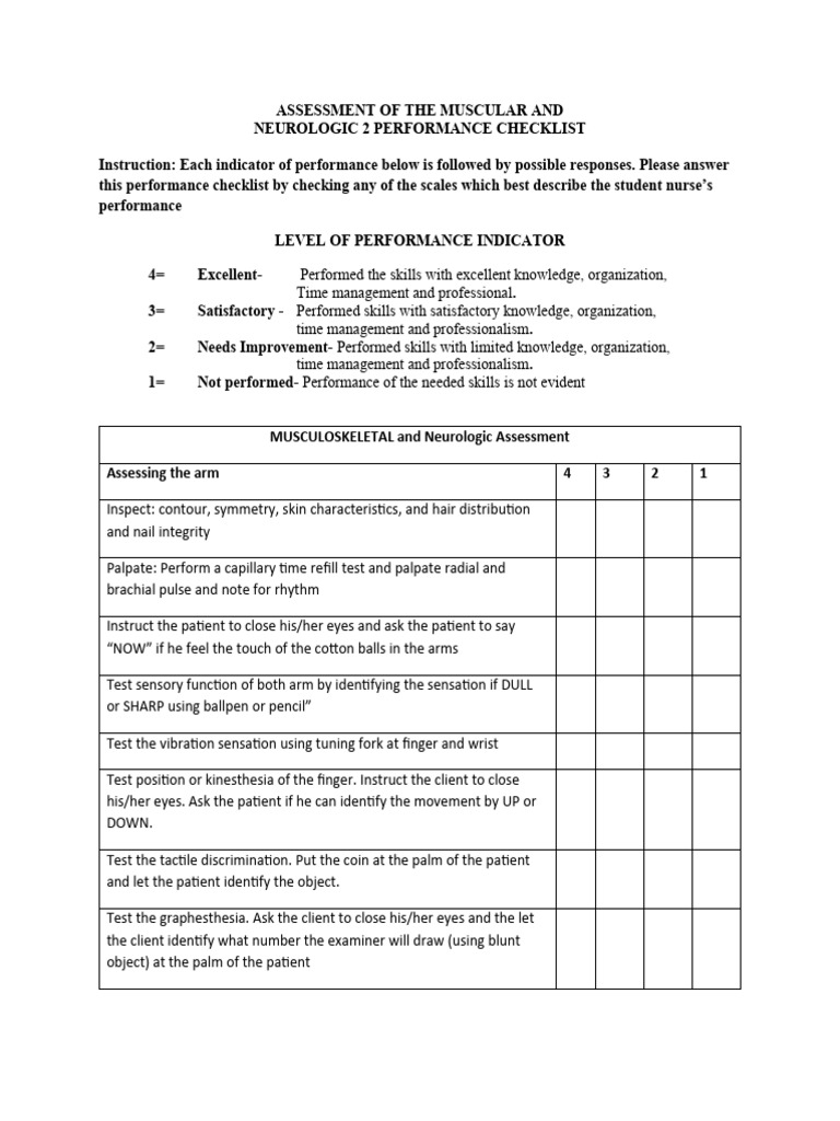 Assessment of The Neurologic 2 and Musculoskeletal Performance ...