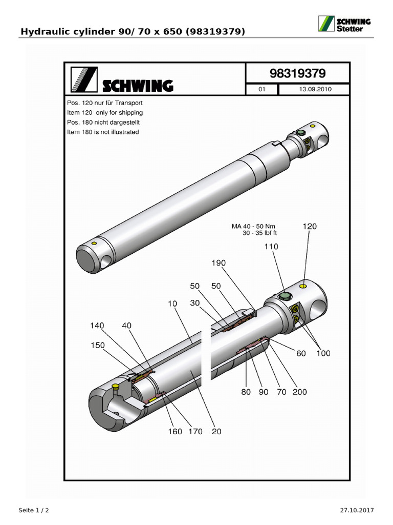 Hydraulic Cylinder Parts Breakdown 70x650 | PDF | Technology & Engineering