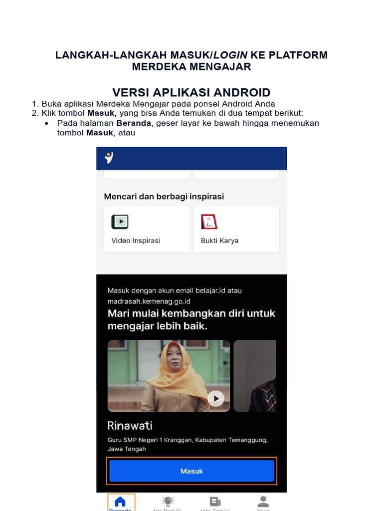 Cara Masuk - Login Ke Platform Merdeka Mengajar Di Android | PDF