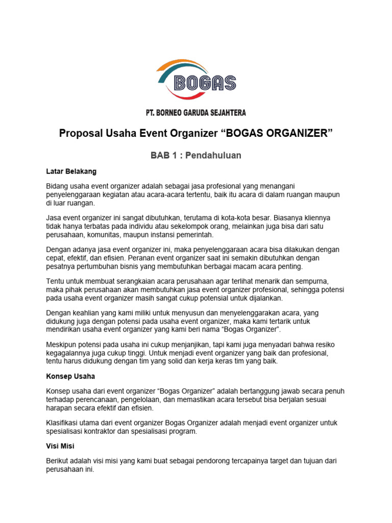 Proposal Usaha Bogas Organizer | PDF