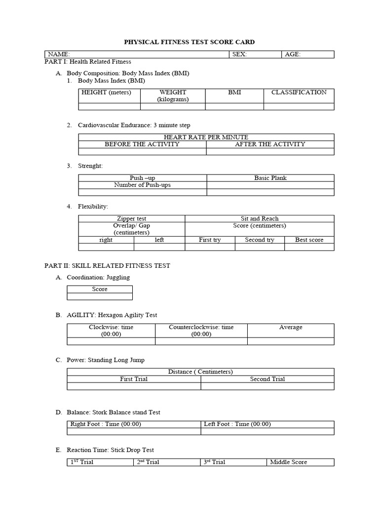 Physical Fitness Test Score Card | PDF Physical Fitness Test Score Card | PDF