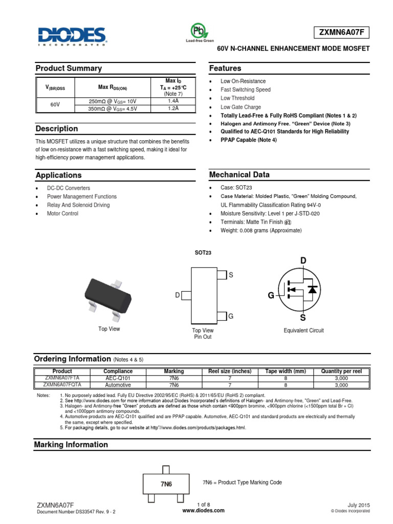 ZXMN6A07F | PDF | Electrical Engineering | Physical Sciences