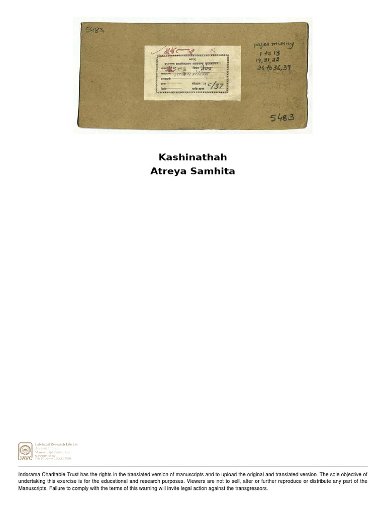 Atreya Samhita | PDF | Taste | Water