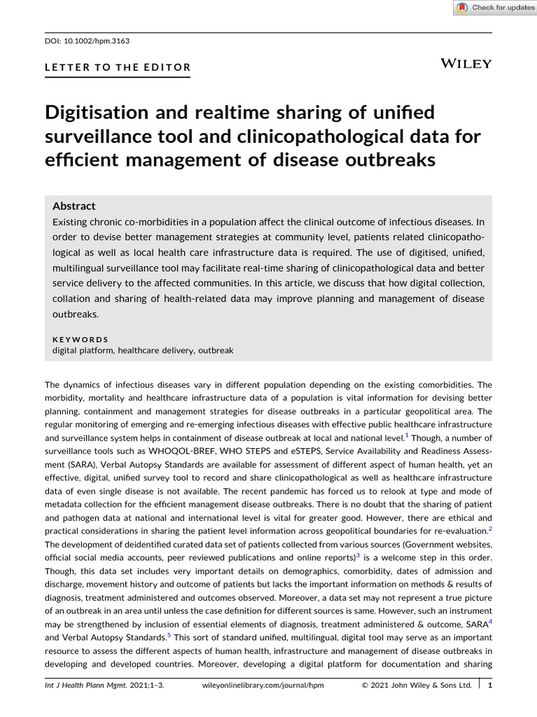 Digitisation and Realtime Sharing of Unified Surveillance Tool and ...