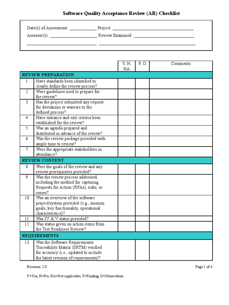 Software Quality Acceptance Review | PDF