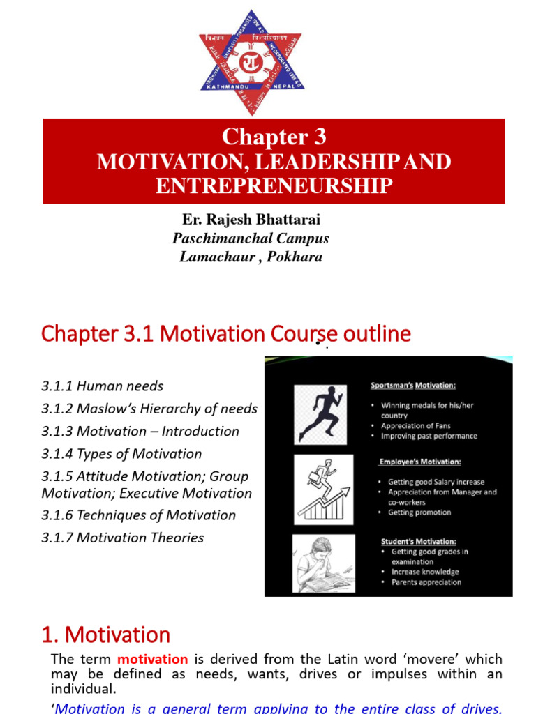 Chapter 3 Motivation, Leadership & Entrepreneurship | PDF | Leadership | Motivational
