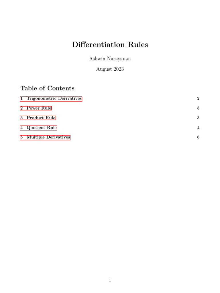 Differentiation Rules | Download Free PDF | Trigonometric Functions ...