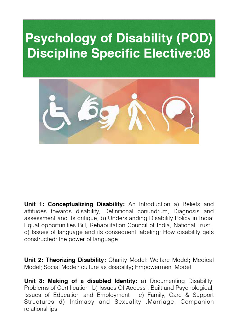 PPT/PDF Notes On Psychology of Disability (POD) - Unit 1 | PDF ...