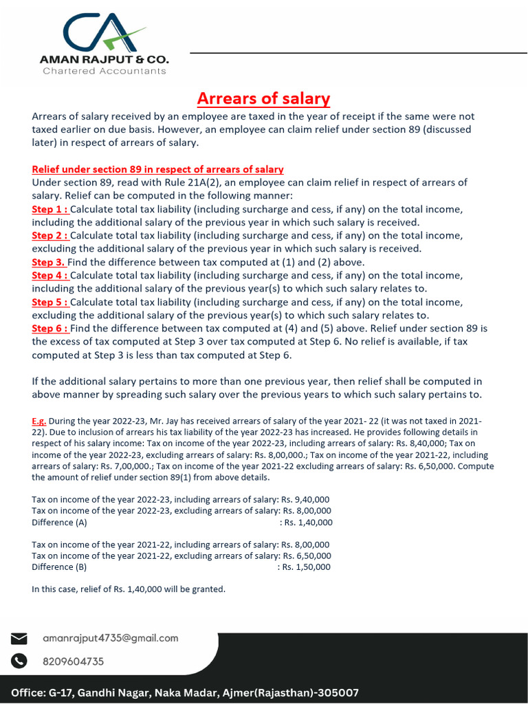 Arrears of Salary Calculation | PDF