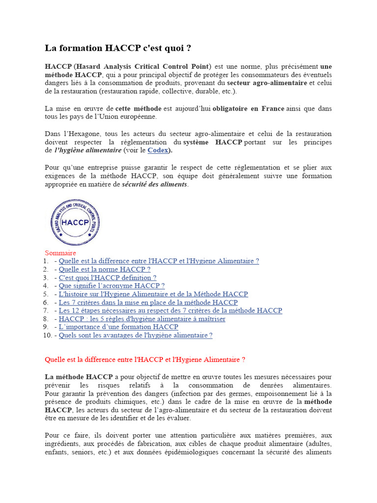 La Formation HACCP C | PDF