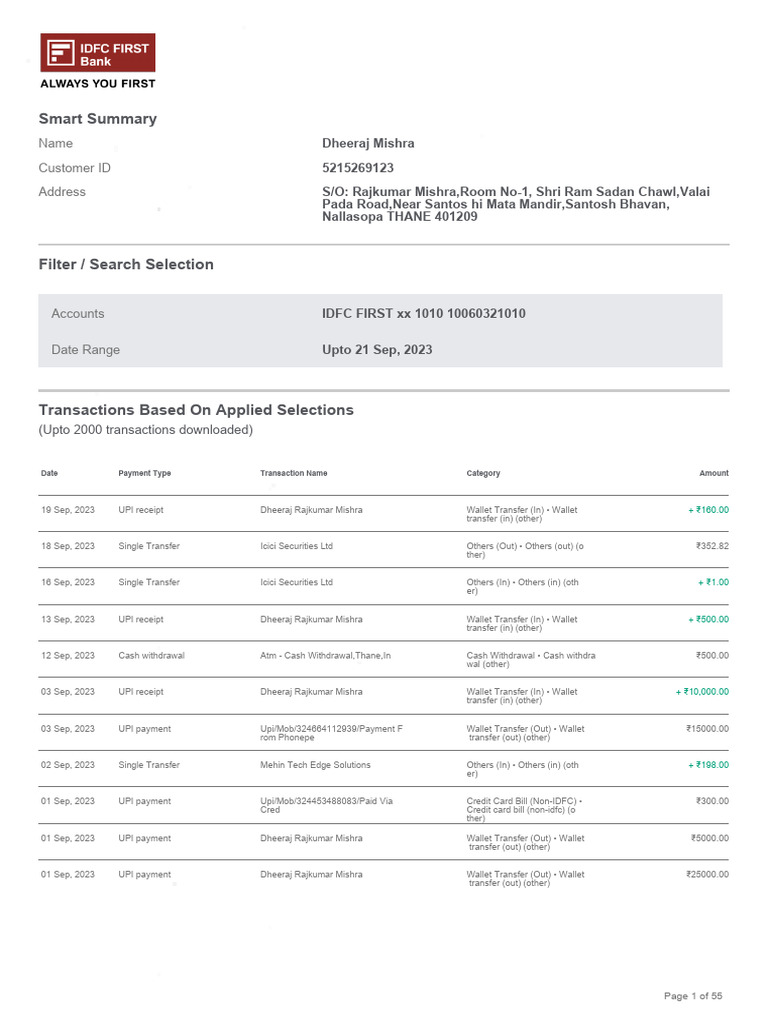Dheeraj Mishra Transaction Summary | PDF
