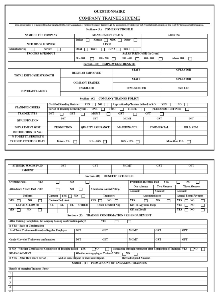 Questionnaire Co Trainee Engagment | PDF | Employment | Labor Relations