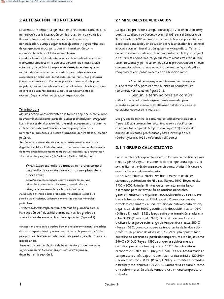 Alteraciones Hidrotermales Greg Corbett - 2018 (01-20) .En - Es | PDF ...