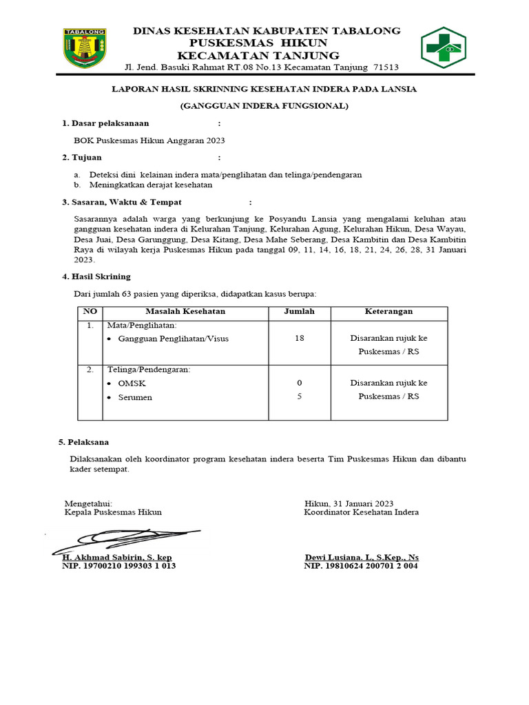 Laporan Skrining Indera | PDF