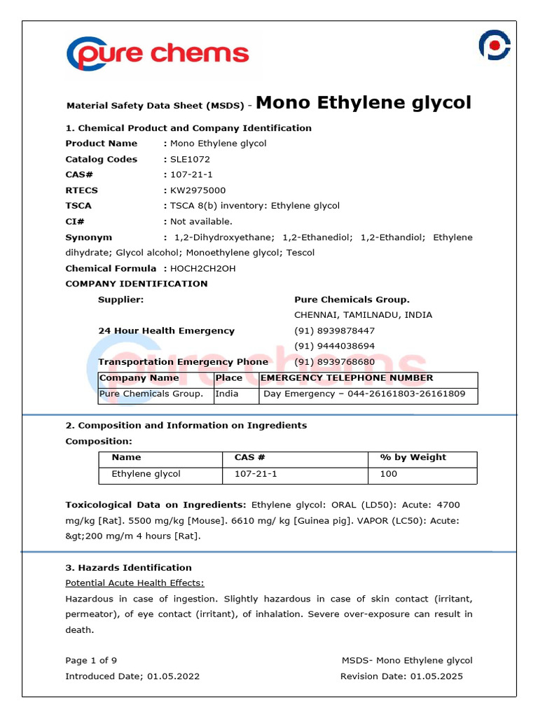 Mono Ethylene Glycol | PDF | Toxicity | Toxicology