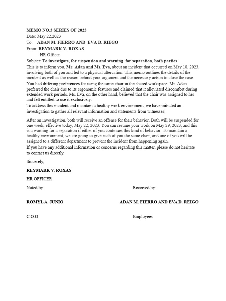 Employee Dispute Resolution Memo | PDF | Law