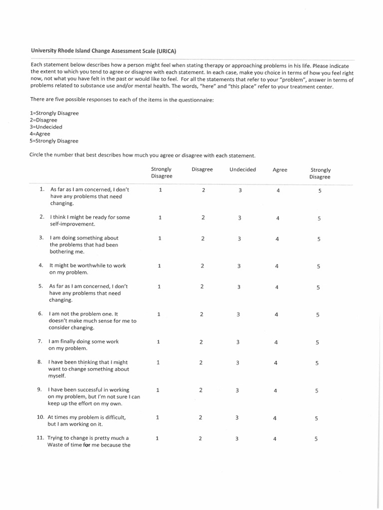 Univeristy of Rhode Island Change Assessment Scale Urica | PDF