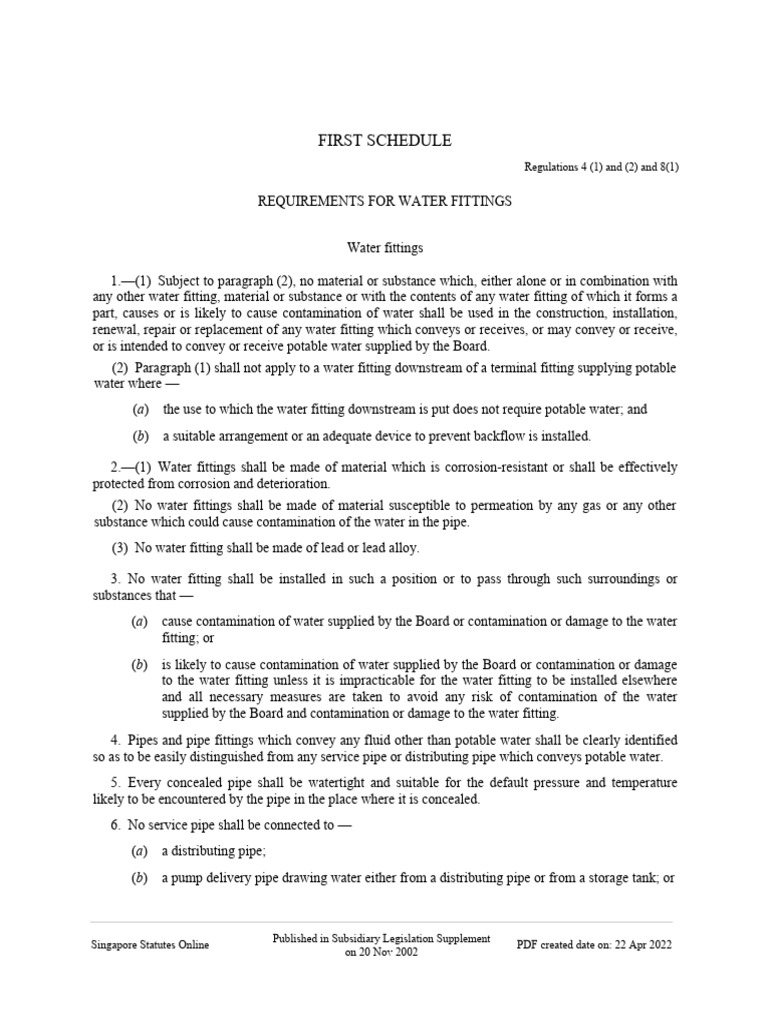 Public Utilities (Water Supply) Regulations 2002 | PDF | Pipe (Fluid ...