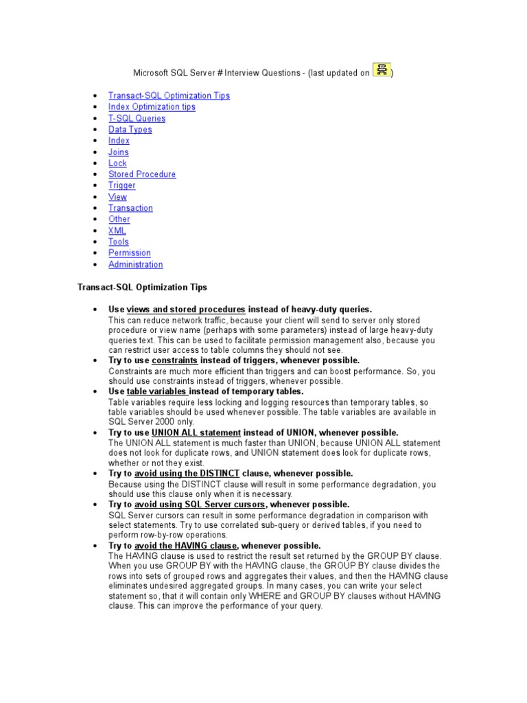 FAQ S and Tips | PDF | Database Index | Microsoft Sql Server